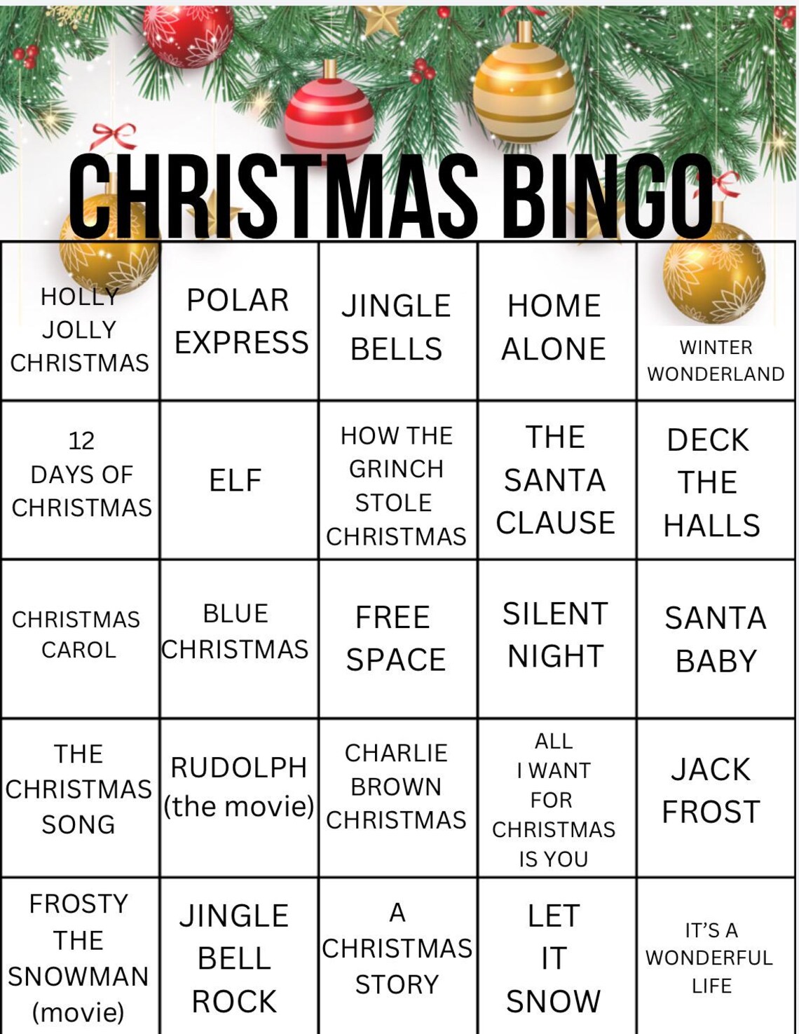 Christmas Movie & Song Bingo | Festive Bingo Game for Holiday Fun ...