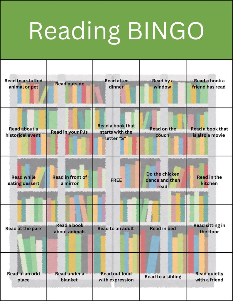 READING BINGO Elementary Reading Reading Challenge Educational Material ...