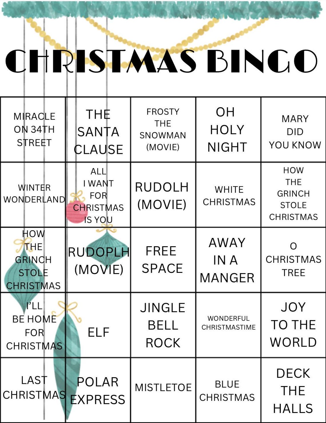 Christmas Movie & Song Bingo | Festive Bingo Game for Holiday Fun ...