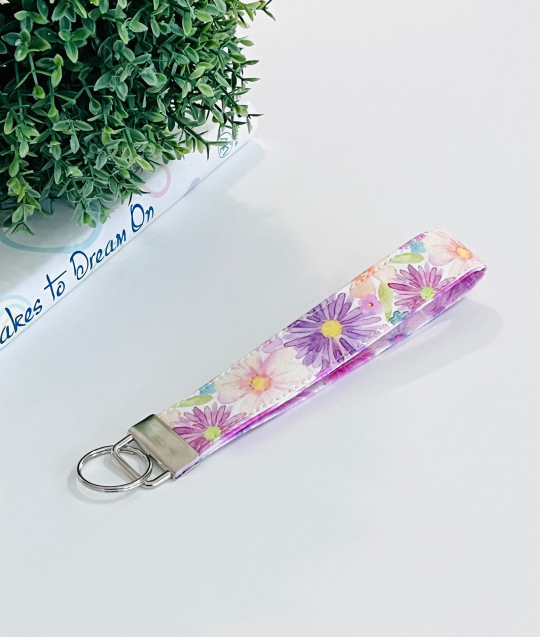 Handmade Custom Key Fob, Floral Key Chain Gift for Her, Wristlet ...