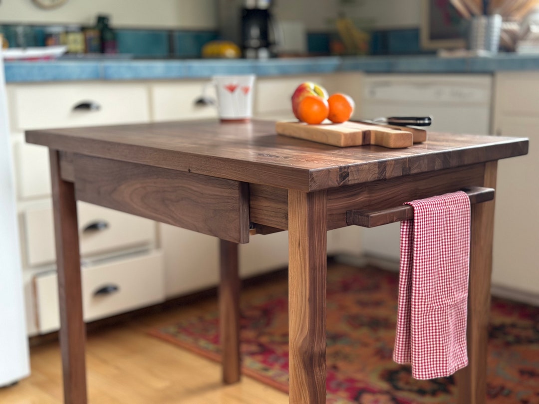 Butcher Block Table in Black Walnut: Kitchen Island With Dovetailed ...