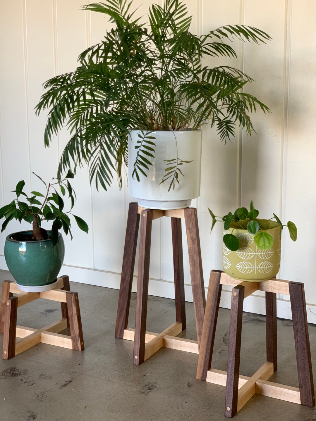 Accented Walnut/maple Hardwood Plant Stands - Etsy