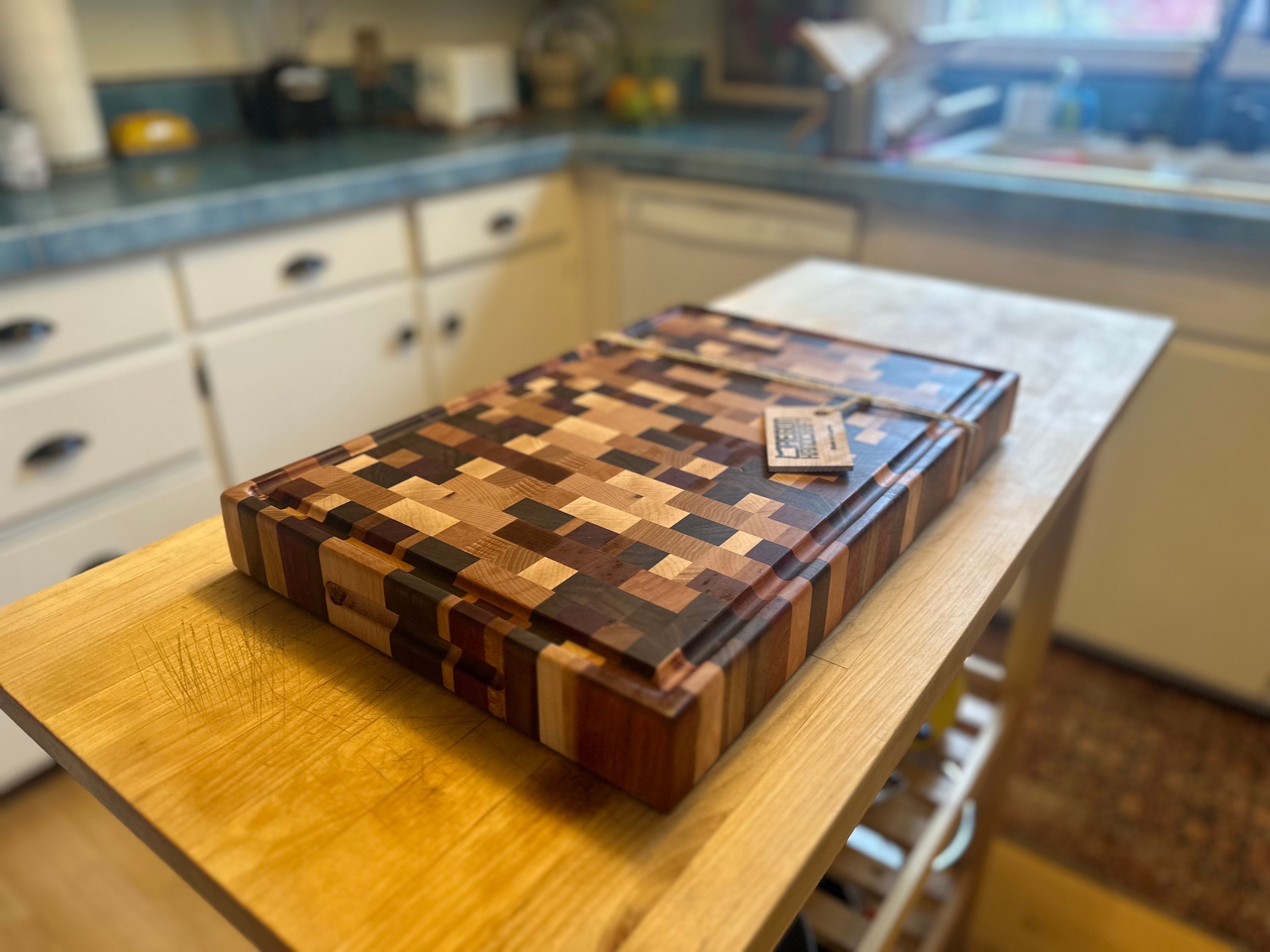 End Grain Mixed Hardwood Butcher Block Cutting Board Kitchen Home - Etsy