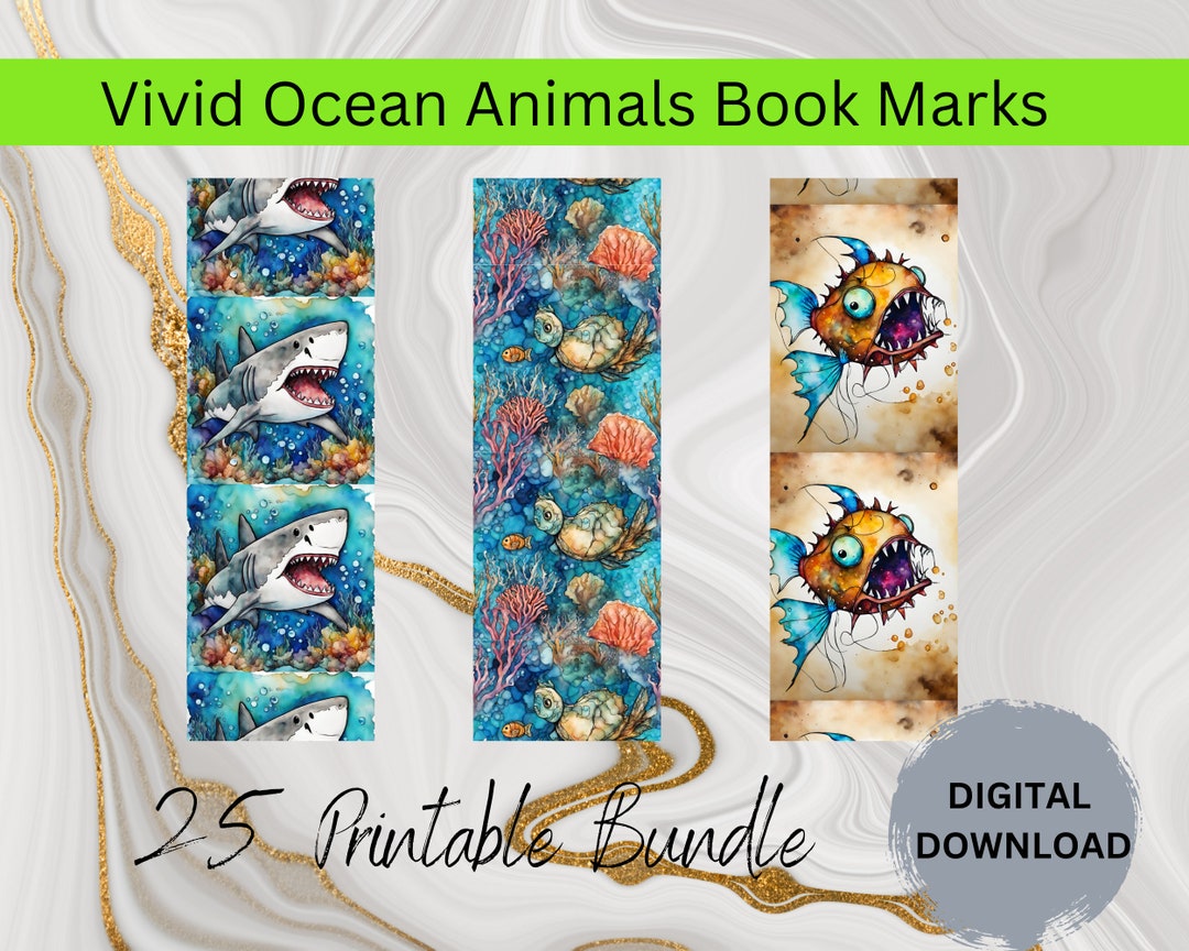Vivid Sea Creature Book Marks, Sublimation Book Mark Designs, Printable ...
