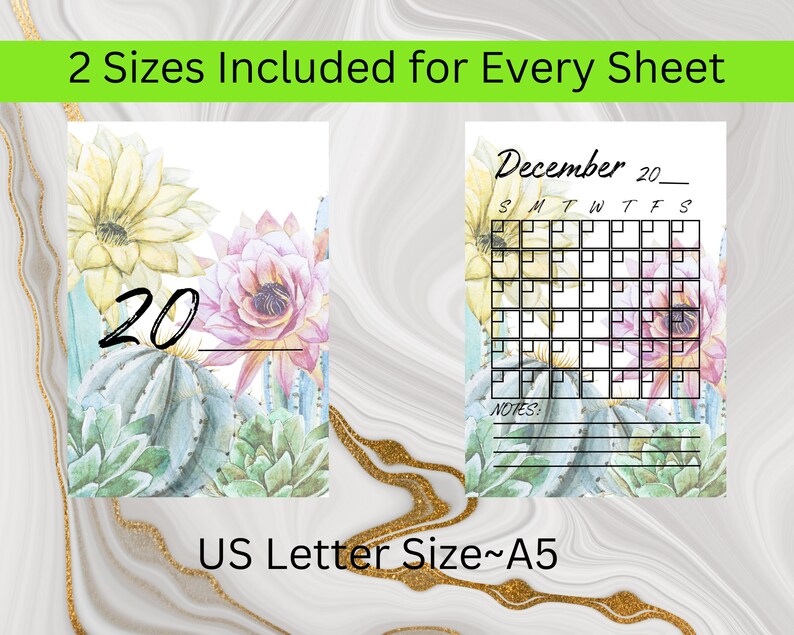 Succulent Blank Calendar Planner for Planning Your Year, 2 Sizes ...