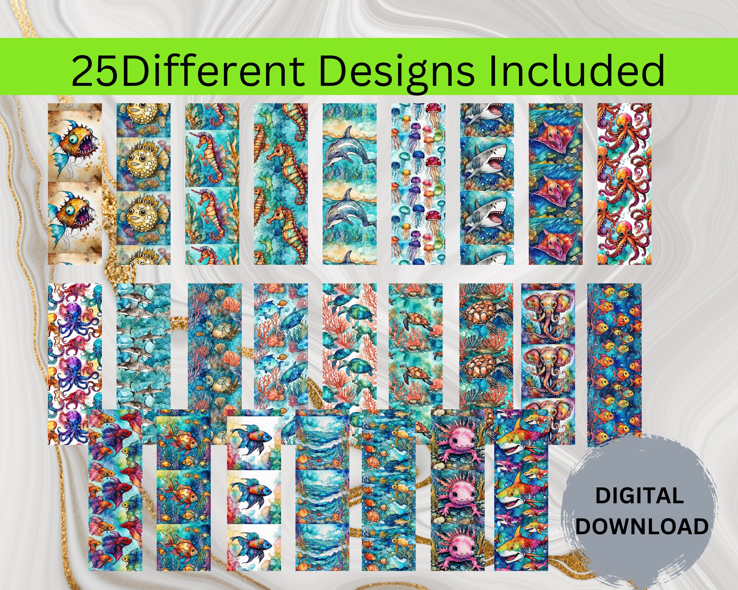 Vivid Sea Creature Book Marks, Sublimation Book Mark Designs, Printable ...