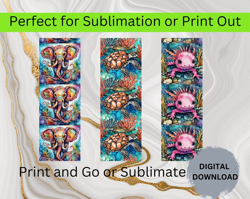 Vivid Sea Creature Book Marks, Sublimation Book Mark Designs, Printable ...
