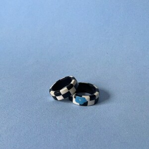 Black N White Checker Clay Rings - Etsy