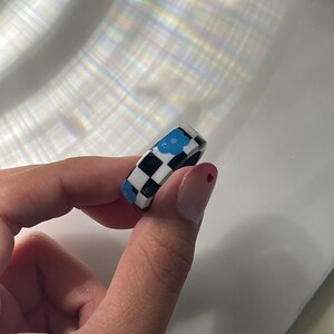 Black N White Checker Clay Rings - Etsy