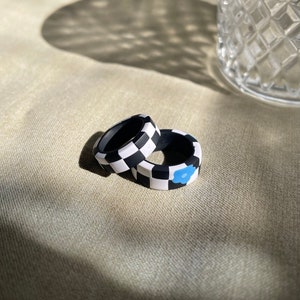 Black N White Checker Clay Rings - Etsy