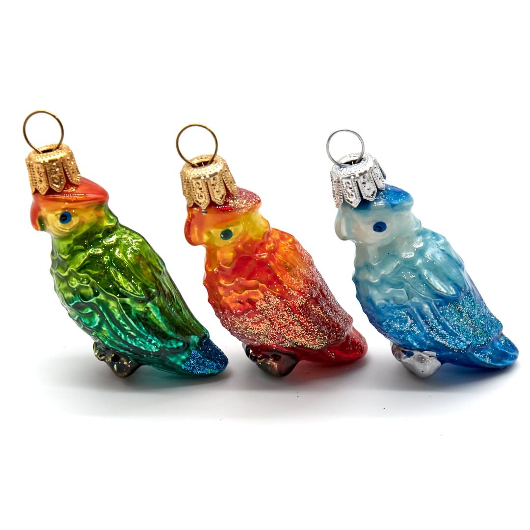 Glass Parrot Christmas Ornament Small Hand Made & Hand Painted Blue ...