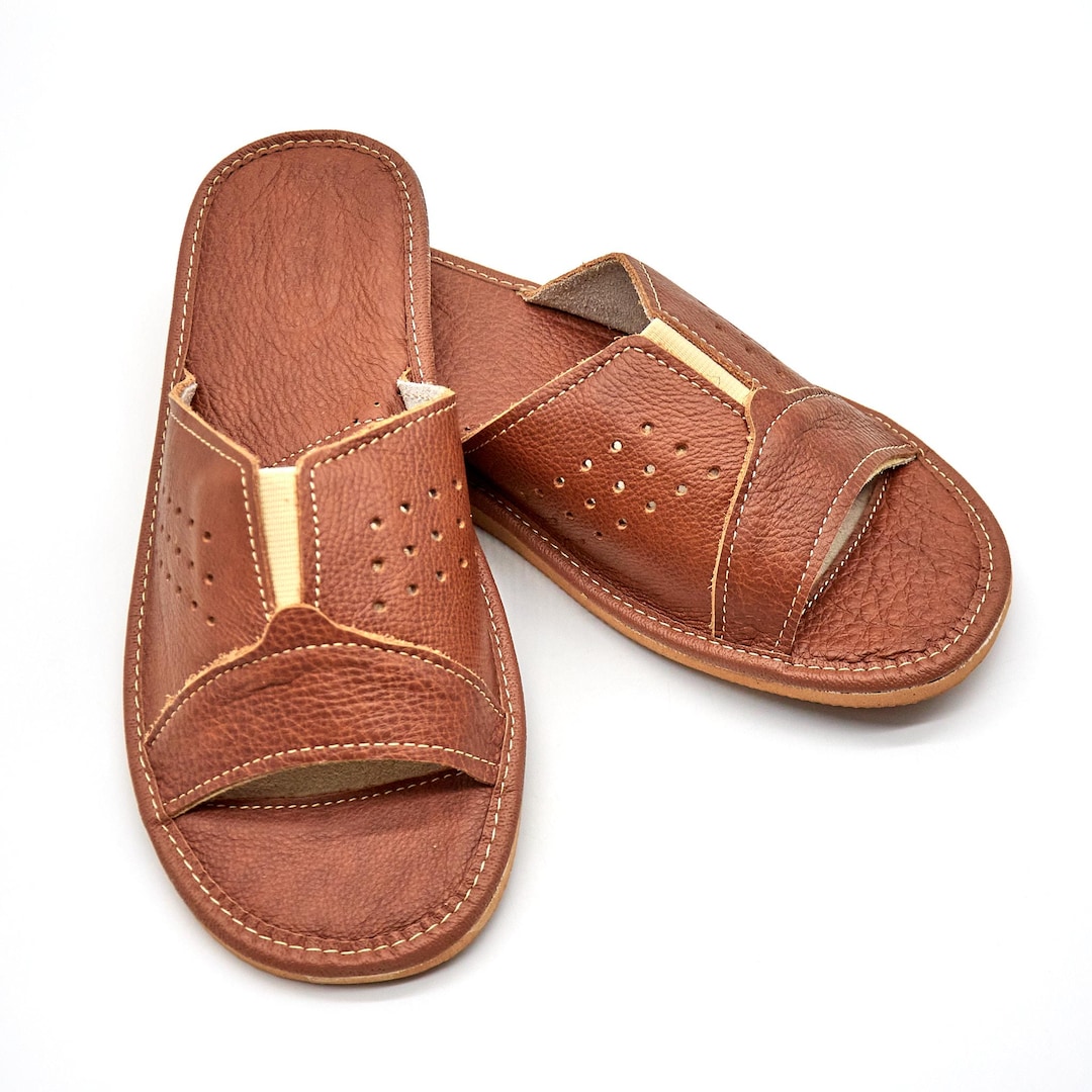 LEATHER SLIPPERS for MEN, Pantofle, Traditional Polish Men's Slippers ...