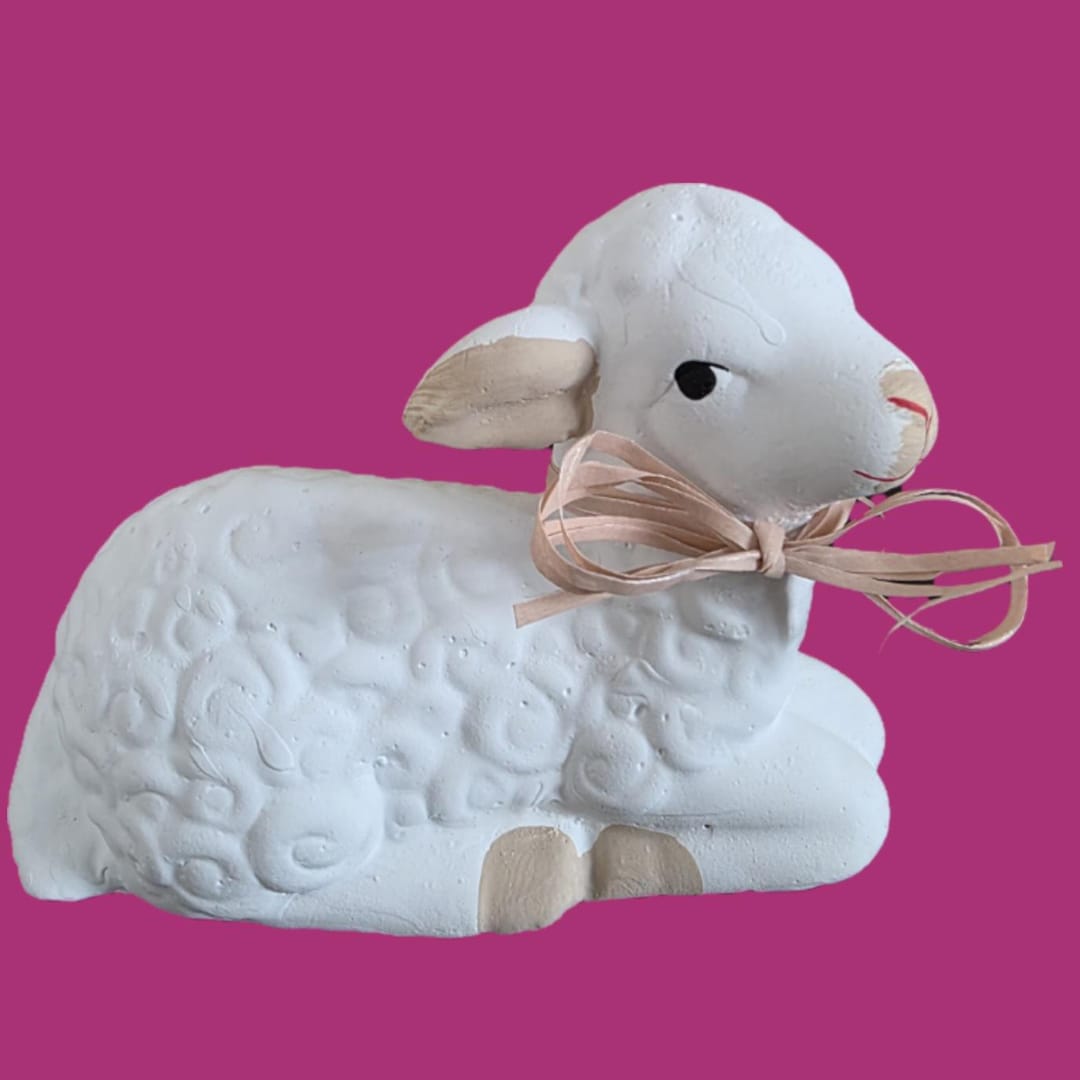 Plaster Lamb, Easter Lamb Figurine, Easter Basket Filler, Polish ...