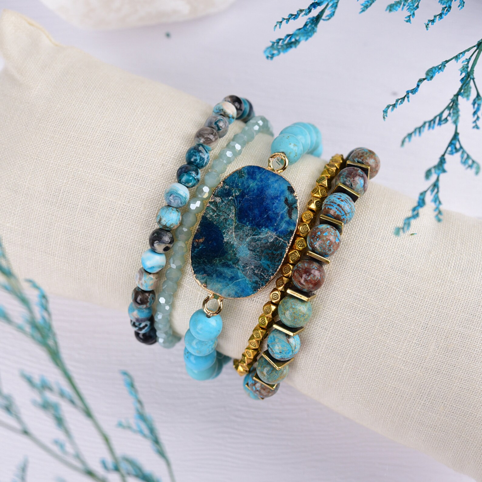 Natural Stone Bracelet Set 5 Pieces Stone Bracelet Set | Etsy