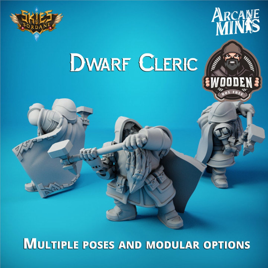 Dwarf Cleric Hammer Furry Arcane Minis Get FREE Wooden RPG Engraved BOX ...