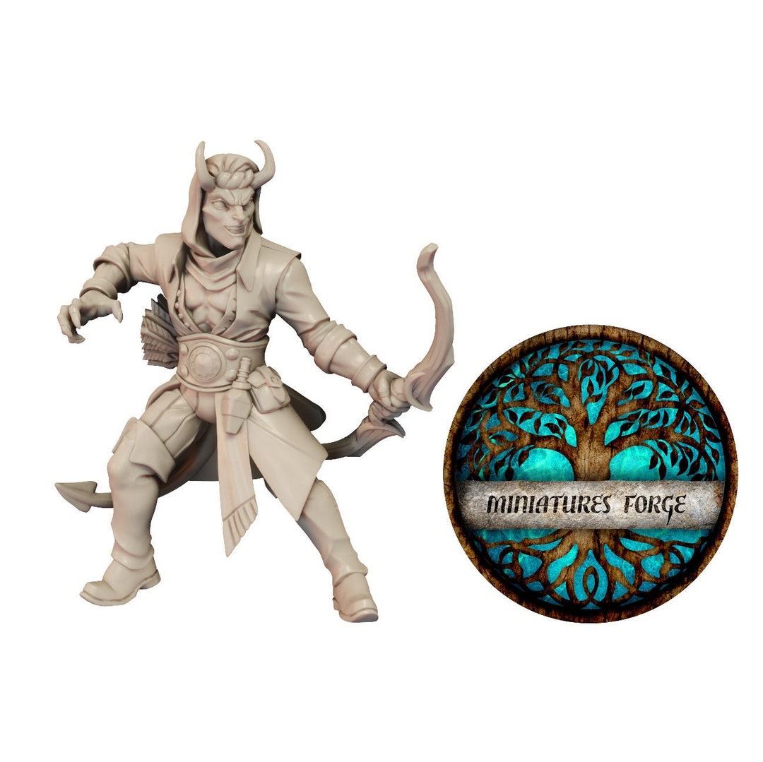 Ag Tiefling Ranger Miniature Hooded Dungeons and Dragons Mini Ranger ...