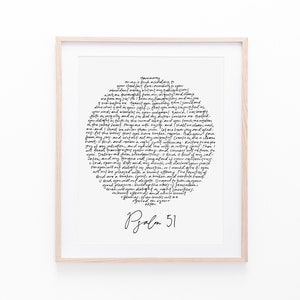 Psalm 51 Handwritten Circle Art Print, Bible Verse Wall Art, Christian ...