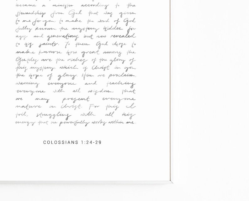 Colossians 1:24-29 Handwritten Art Print Bible Verse Art - Etsy
