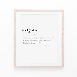 Wise Definition Art Print, Bible Verse Art Print, Christian Gifts ...