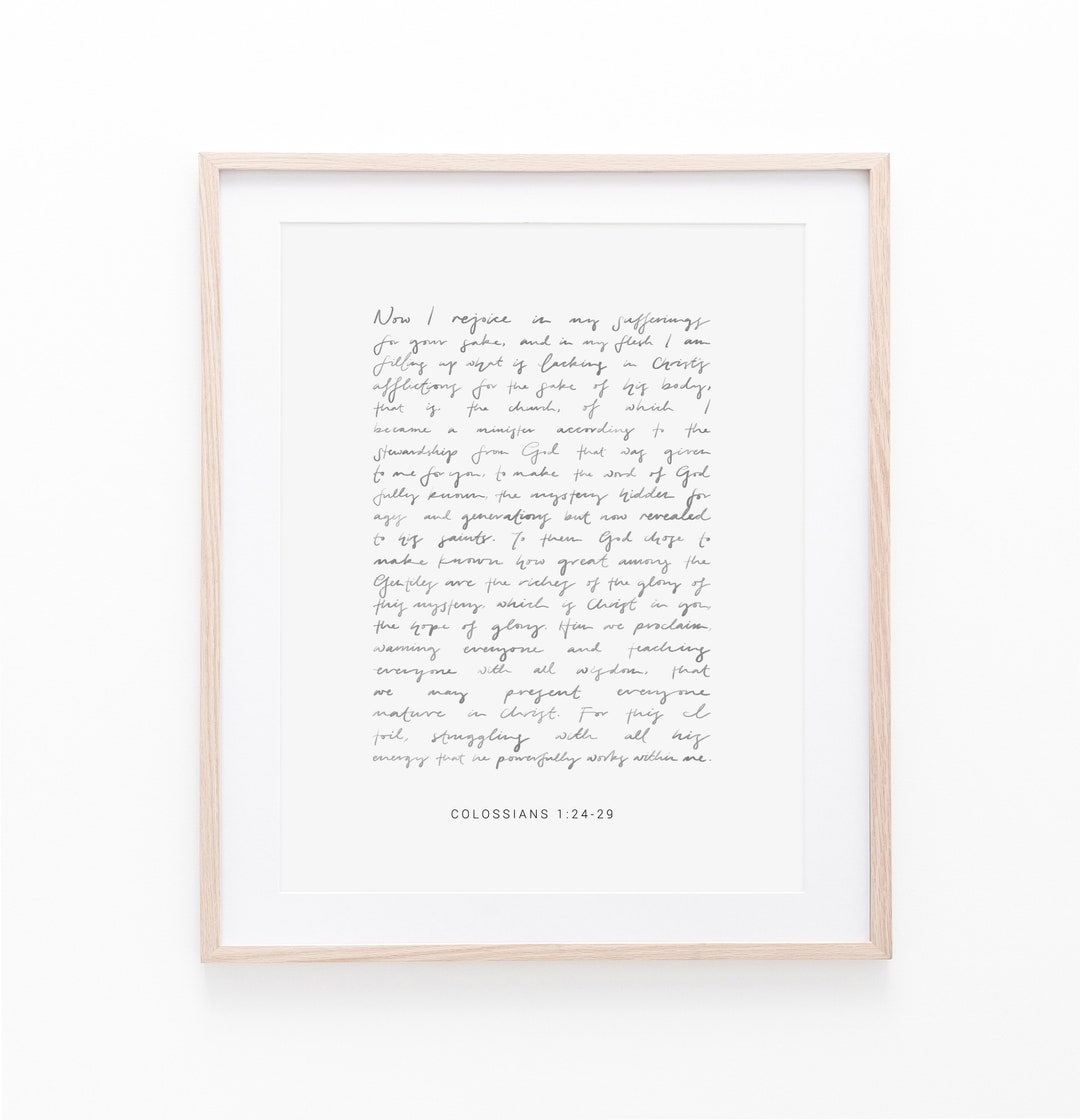 Colossians 1:24-29 Handwritten Art Print, Bible Verse Art Print ...