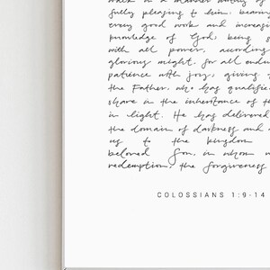 Colossians 1:9-14 Handwritten Art Print, Bible Verse Art Print ...