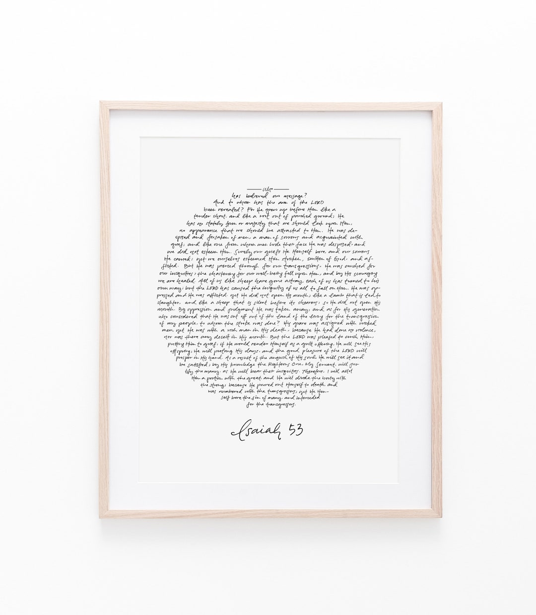 Isaiah 53 Handwritten Circle Art Print, Bible Verse Wall Art, Christian ...
