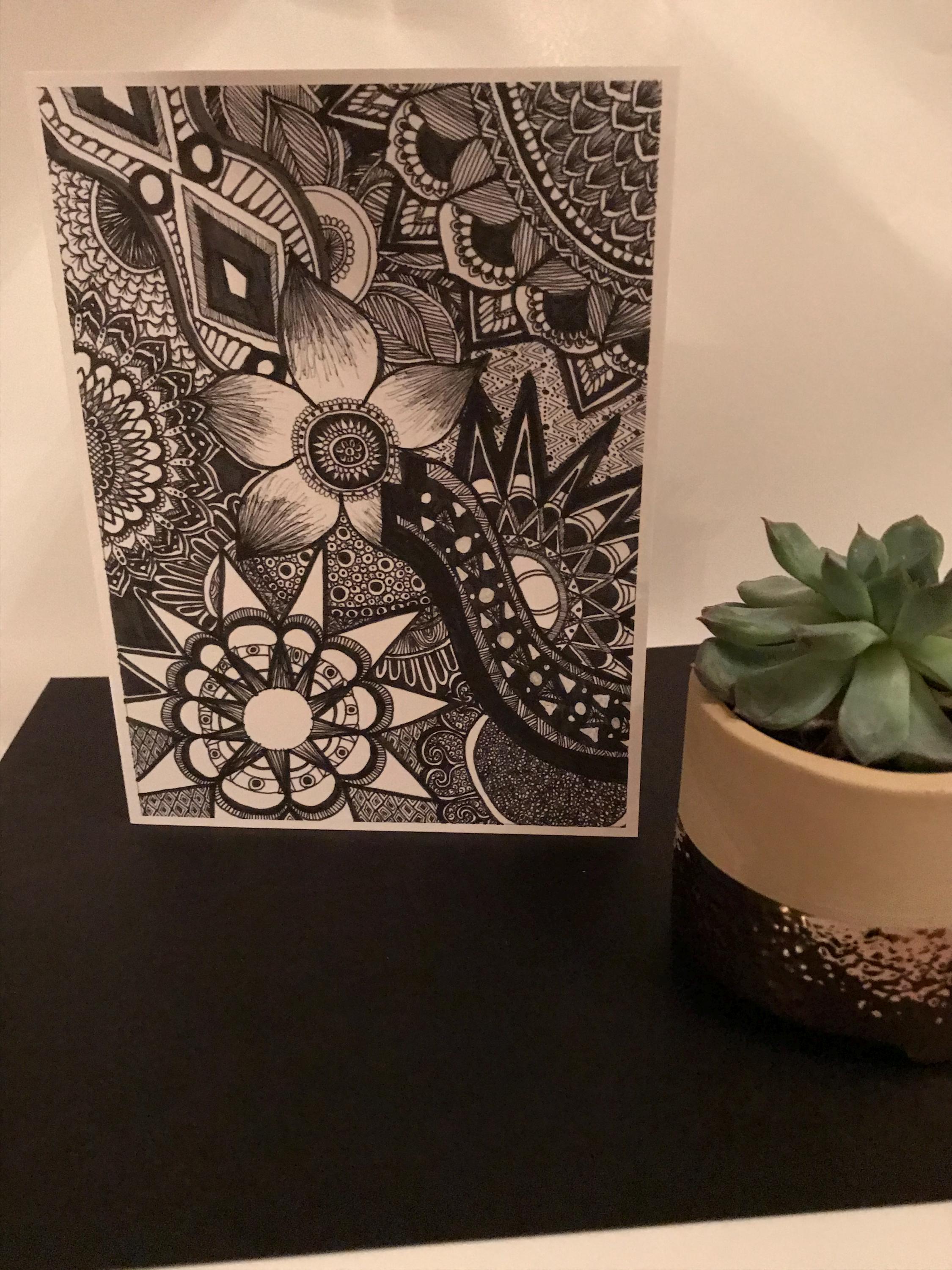 Unique Black and White, Hand-drawn Intricate Blank Card: Greeting Card ...