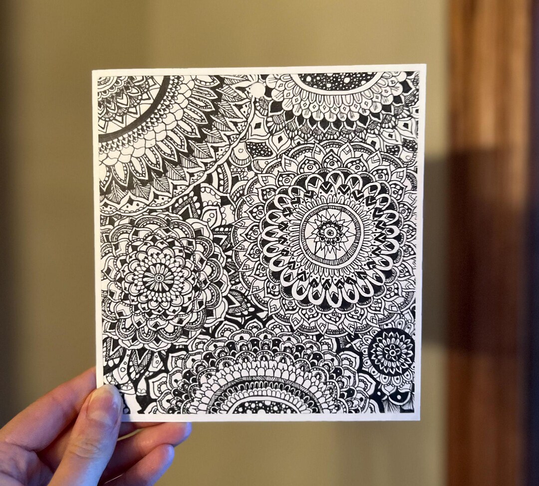 Mandala Greeting Card – Black & White Zentangle Art – Blank Note Card ...