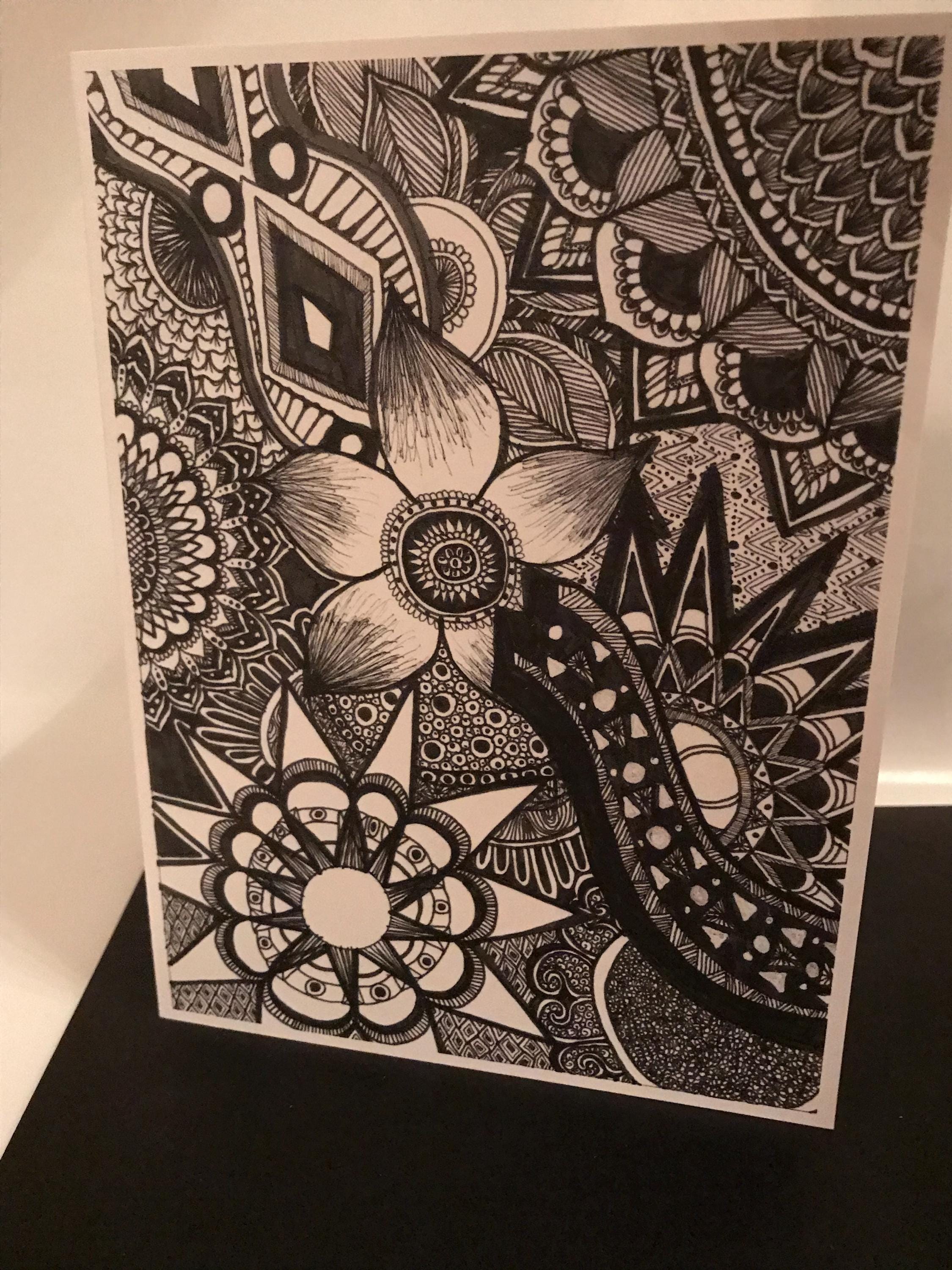 Unique Black and White, Hand-drawn Intricate Blank Card: Greeting Card ...