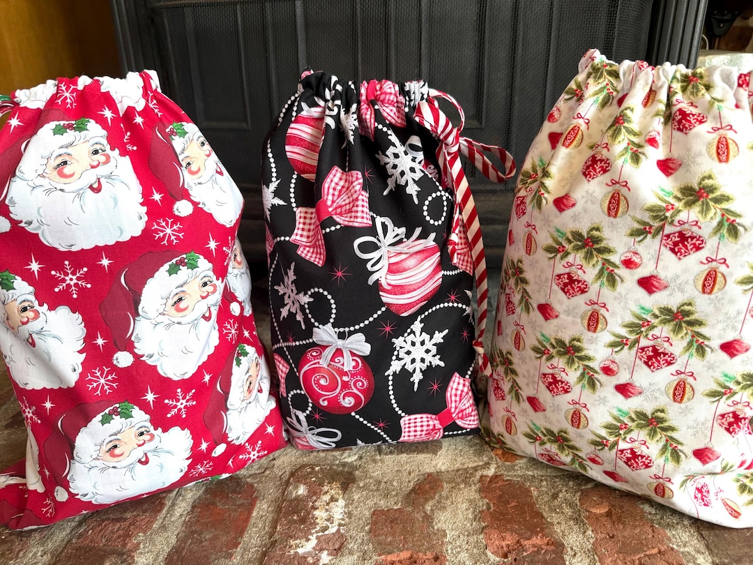 Reusable Christmas Fabric Gift Bag in Several Different Patterns ...
