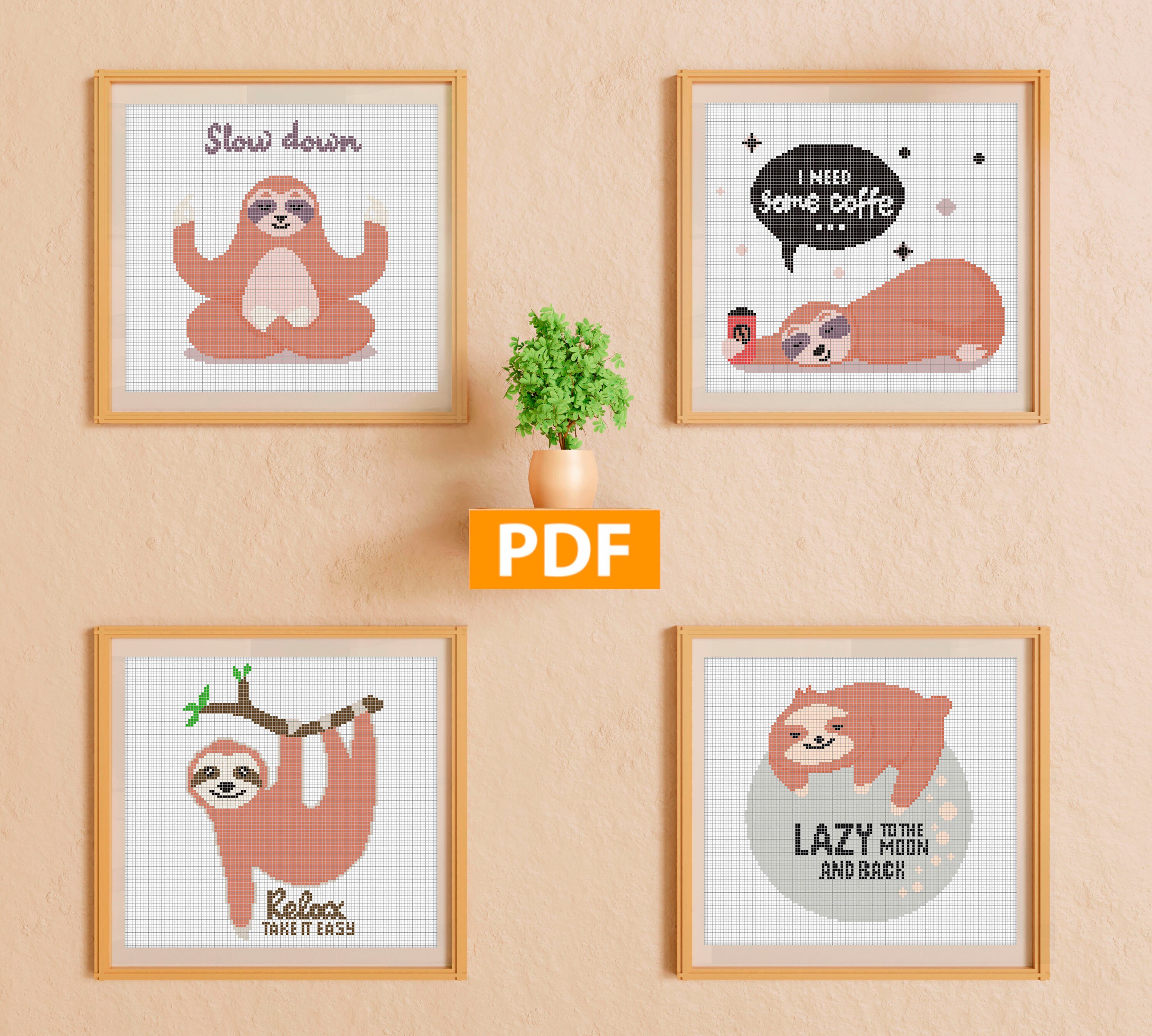 Sloth Cross Stitch Pattern Bundle Sloth Stitch Pattern - Etsy