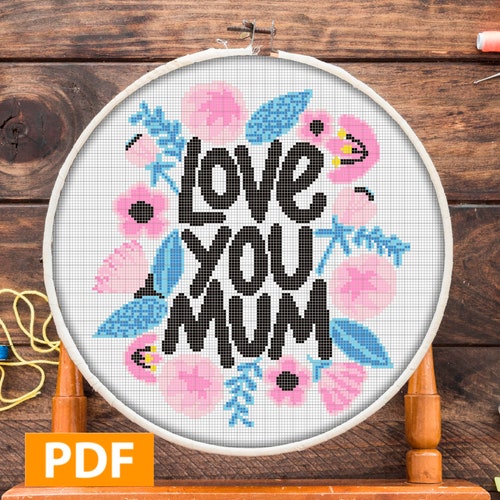 I Love You Mom Cross Stitch Pattern Happy Mother's Day - Etsy