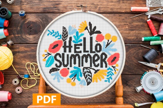 Hello Summer Cross Stitch Counted Cross Stitch Summer Cross | Etsy