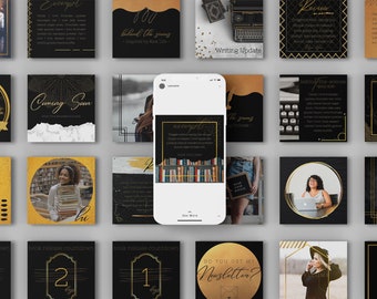40 Instagram Post Canva Templates for Authors - Navy Midcentury - Etsy