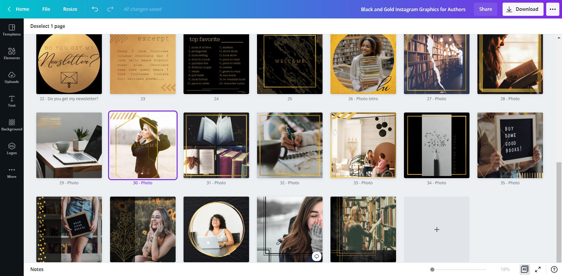40 Instagram Post Canva Templates for Authors Black & Gold - Etsy