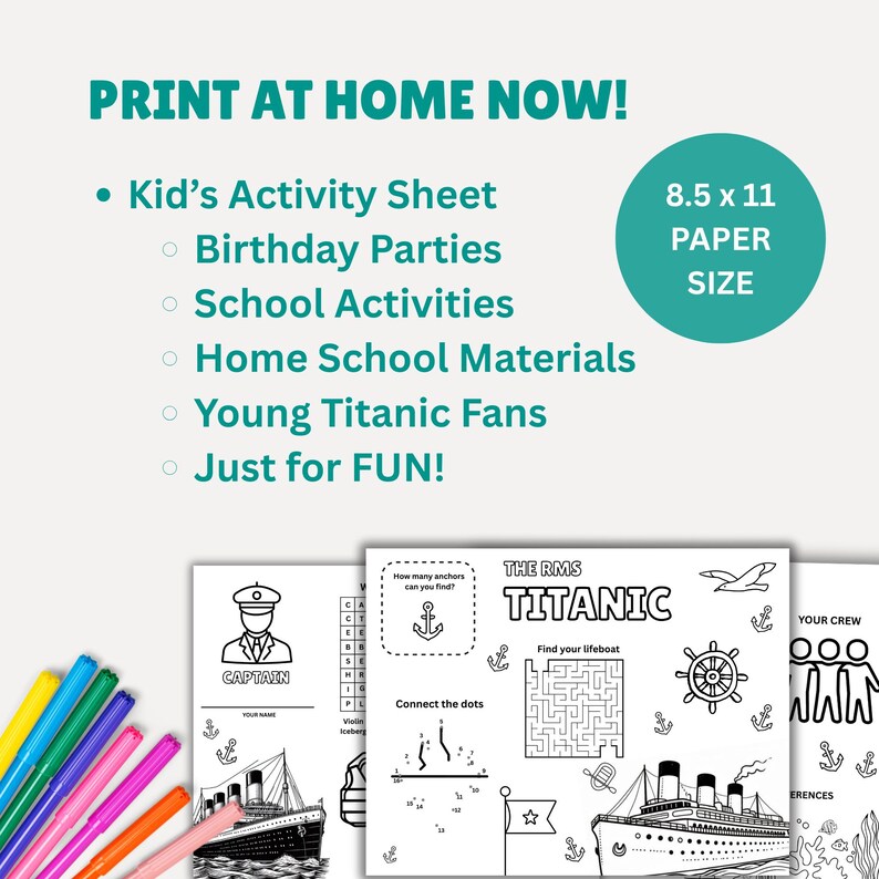 Titanic Coloring Activity Sheet, Printable Titanic School Worksheet ...