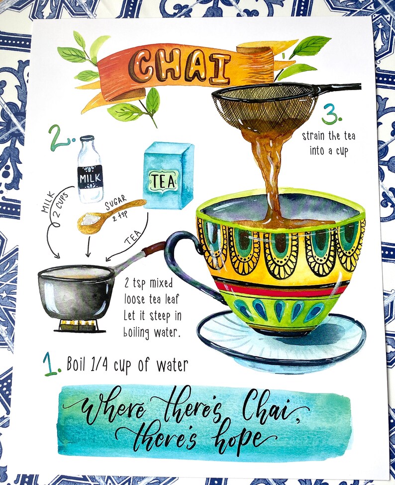 Printable Chai Art Indian Tea Illustration Tea Lovers - Etsy UK