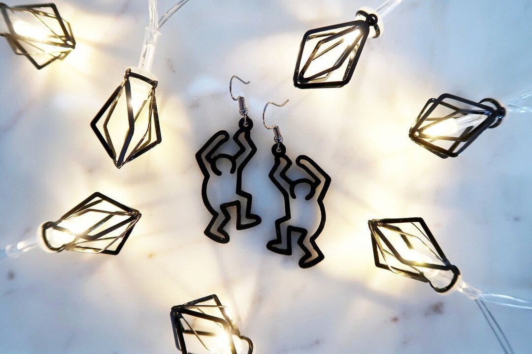 3d Printed Dangle Art Inspired Dangle Haring Earrings | Black Figure ...