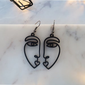 3d Printed Inspired by Picasso Earrings - Abstract Art Face Silhouette ...