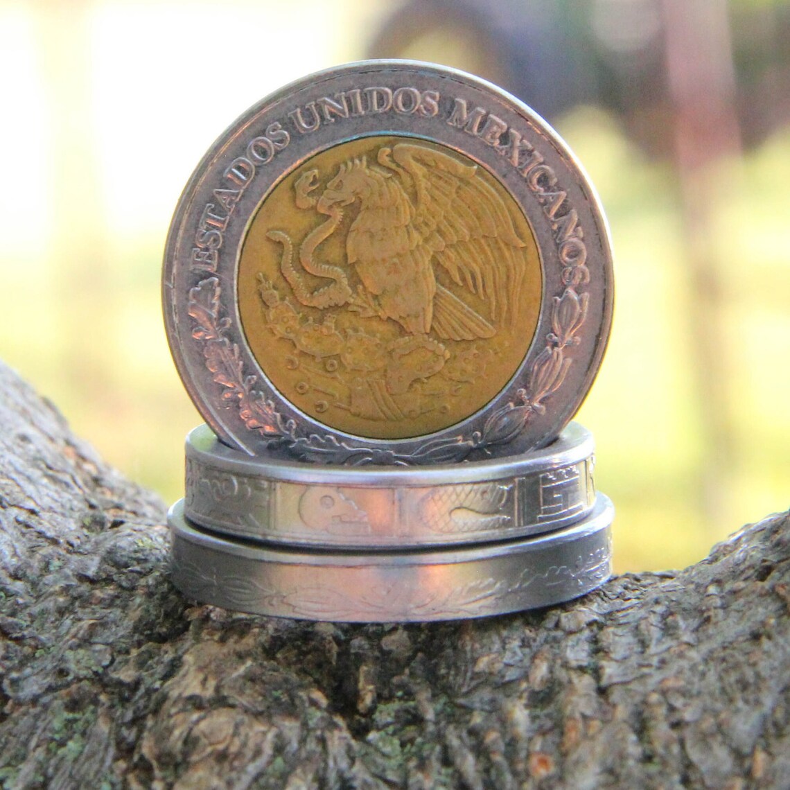 2 Peso Coin Ring Mexico Mexican Coin Ring Aztec Calendar - Etsy