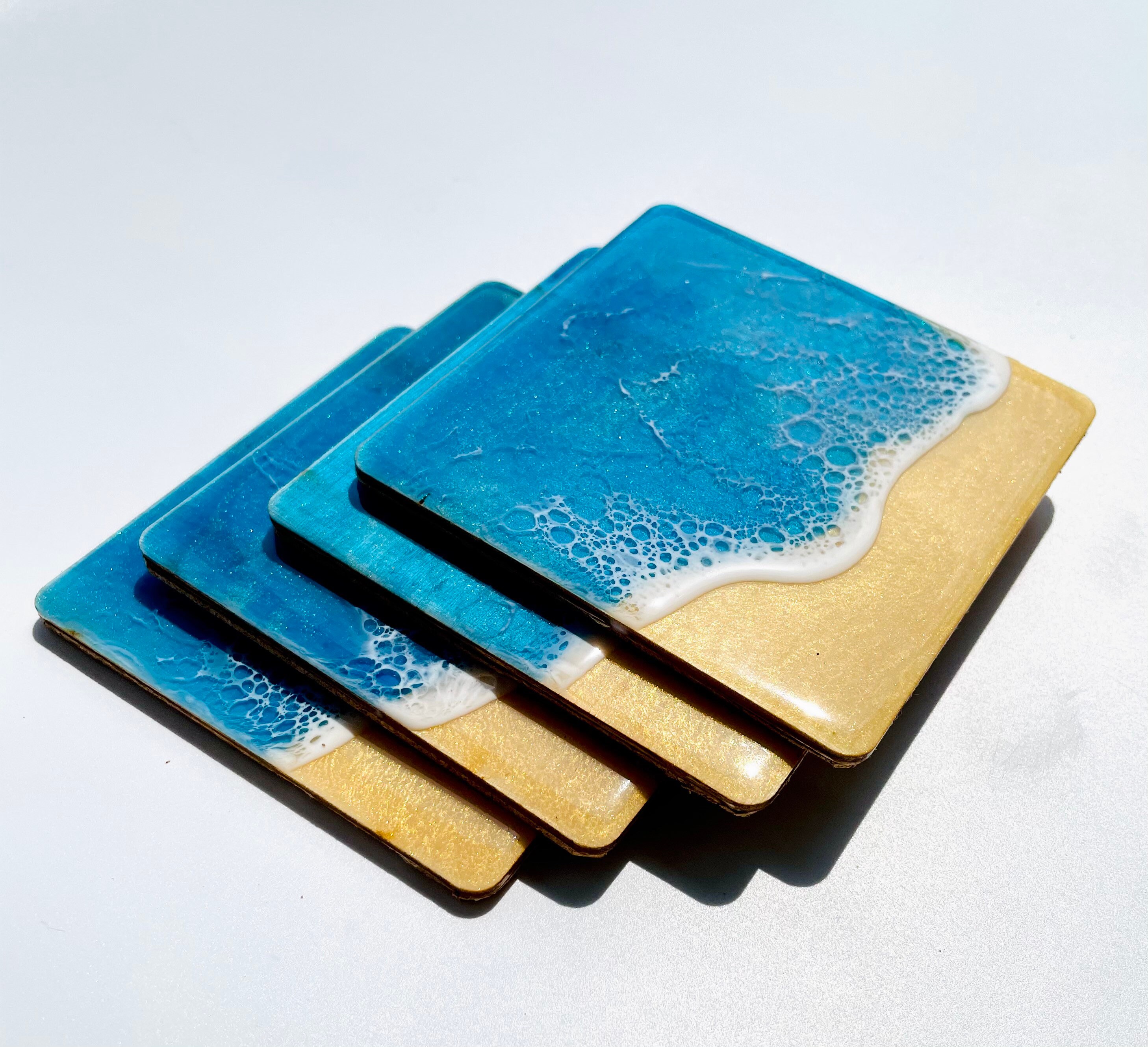 Ocean Themed Blue Waves Rectangular Coasters Epoxy Resin Art Special ...