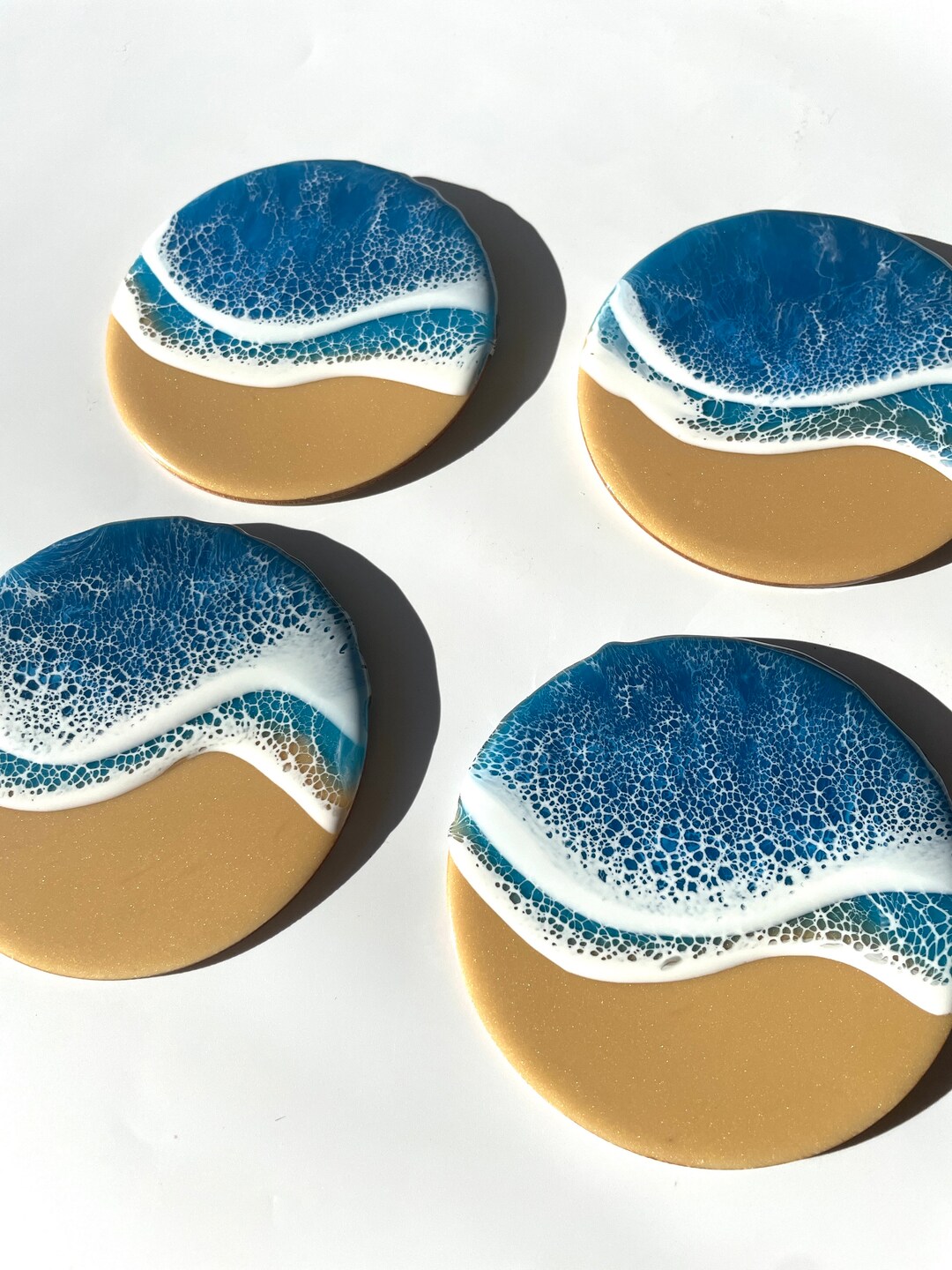 Ocean Themed Blue Waves Round Coasters Epoxy Resin Art Special Designed ...