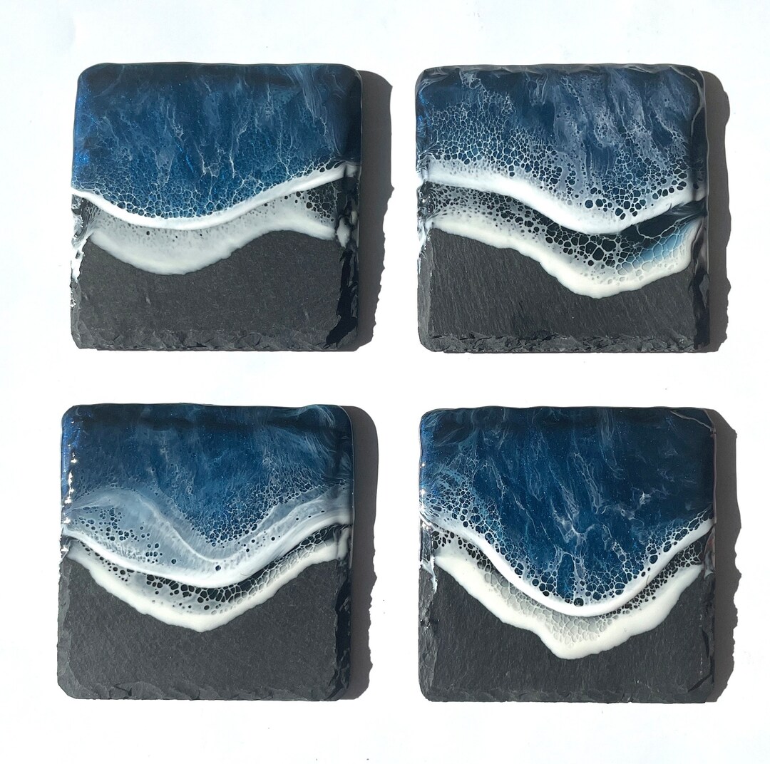 Ocean Themed Blue Waves Rectangular Coasters Epoxy Resin Art Special ...