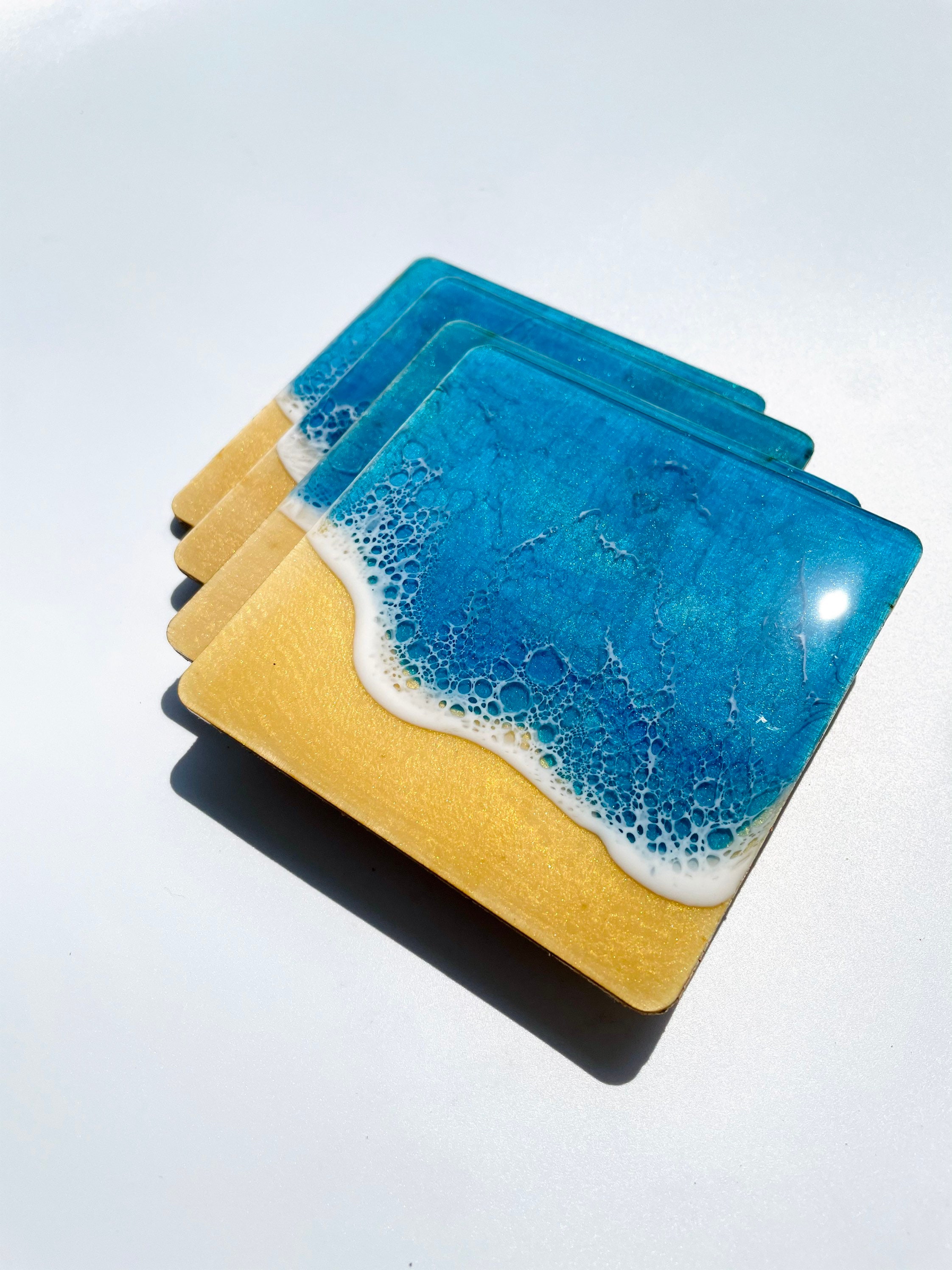 Ocean Themed Blue Waves Rectangular Coasters Epoxy Resin Art | Etsy