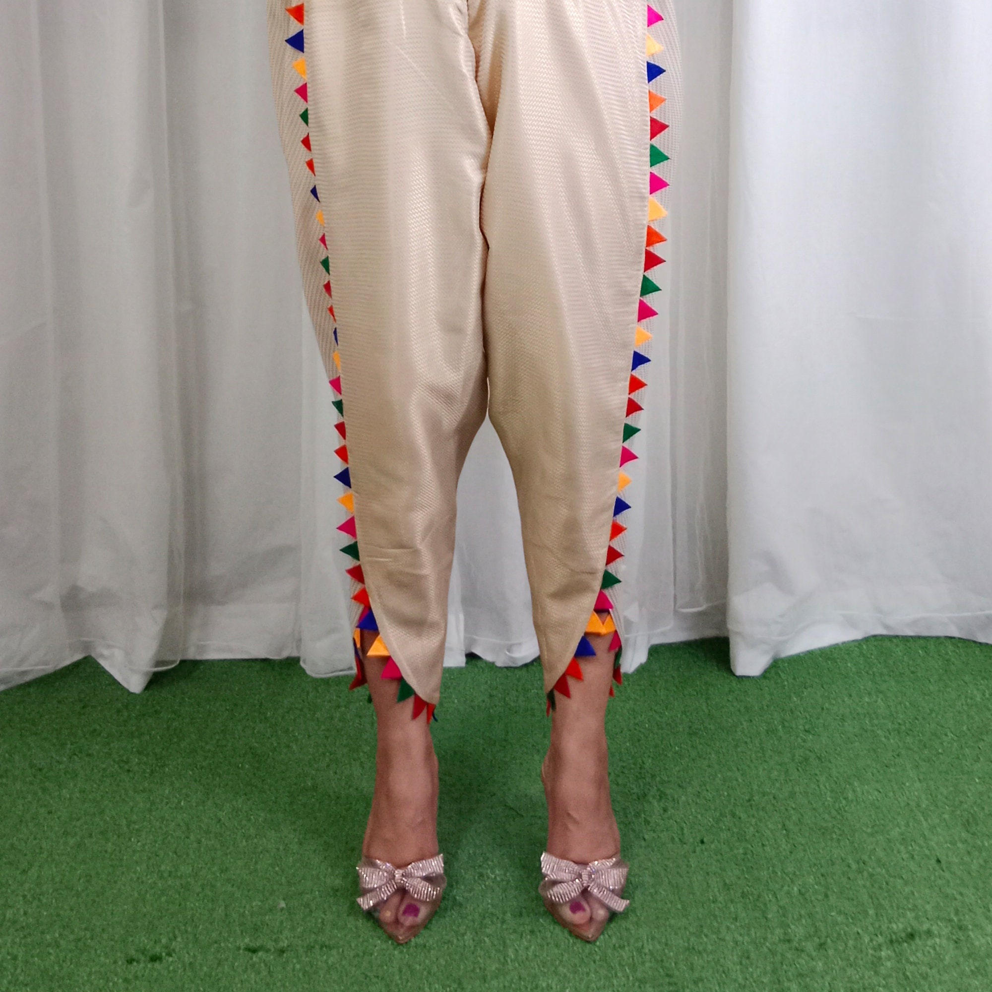 Pakistani Jamawar Dhoti Pants: Beige Gold Tulip Trousers - Etsy