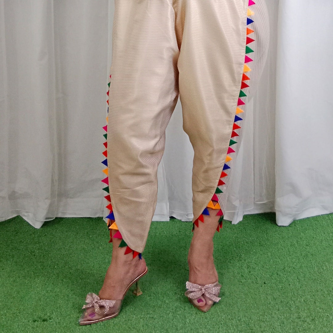Pakistani Jamawar Dhoti Pants: Beige Gold Tulip Trousers - Etsy