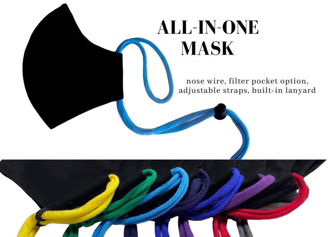 Washable Cotton Face Mask, Nose Wire, Adjustable Lanyard - Etsy