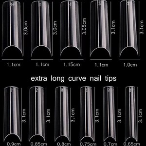 550 Clear Nails Tip Extra Long C Curve Tapered Square, Half Cover Tip ...