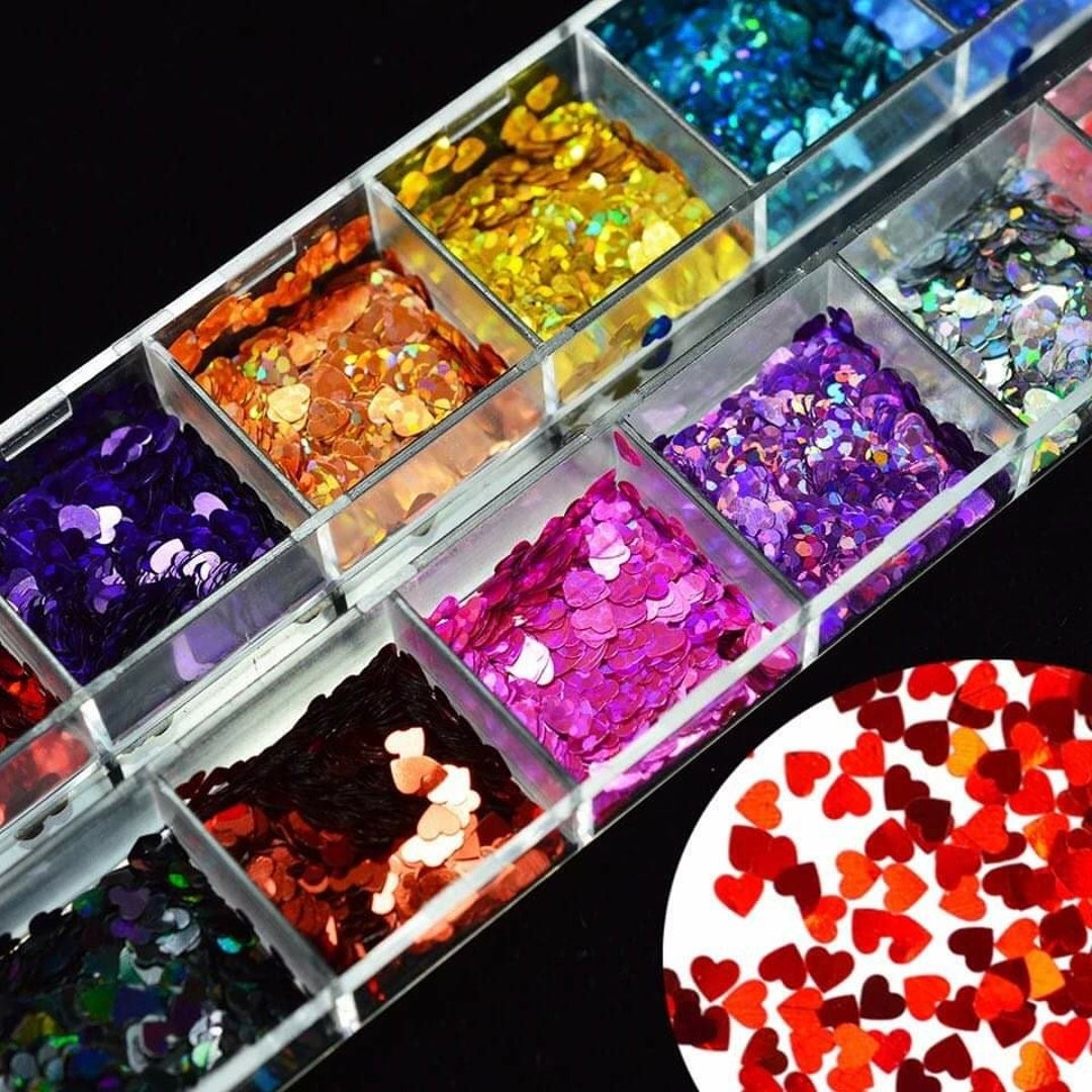 A Set of Heart Sequins Nail Metallic, Manicure Nail Art Holographic ...
