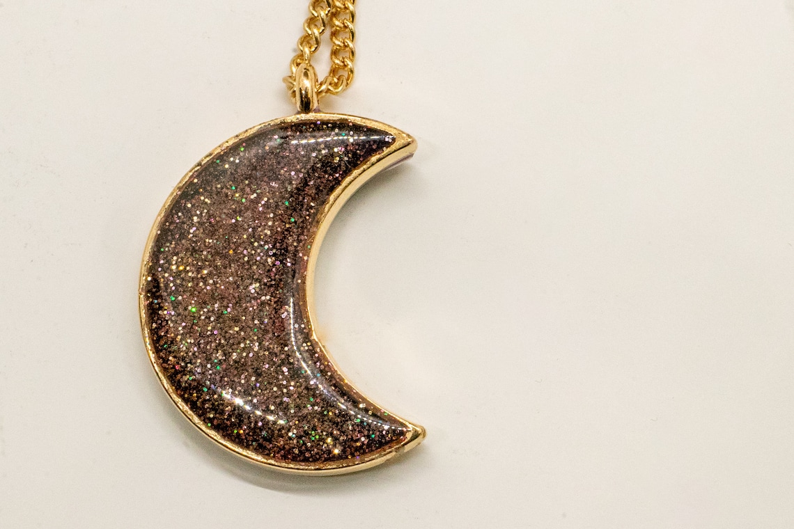 Colgante de la luna, colgante de resina en forma de luna, collar de la ...